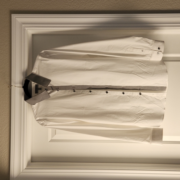 Express | Shirts | Mens Express Fitted White And Gray Collared Shirt ...